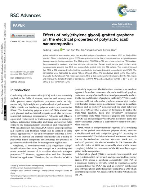 Pdf Effects Of Polyethylene Glycol Grafted Graphene On The Electrical Properties Of Poly