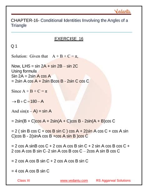 Rs Aggarwal Class 11 Solutions Chapter 16 Conditional Identities
