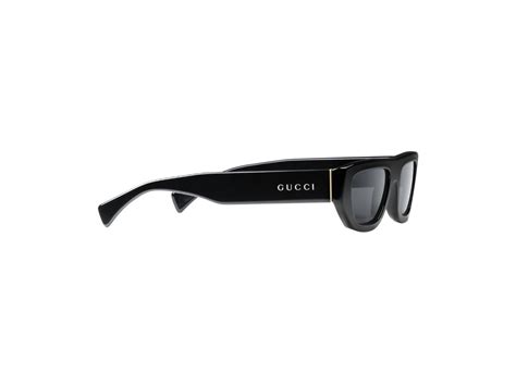 Gucci Rectangular Frame Sunglasses In Shiny Black Injection Frame With Solid Grey Lens