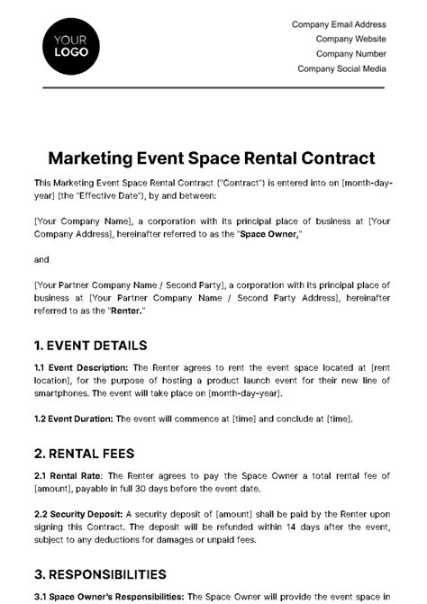 Free Marketing Event Space Rental Contract Template To Edit Online
