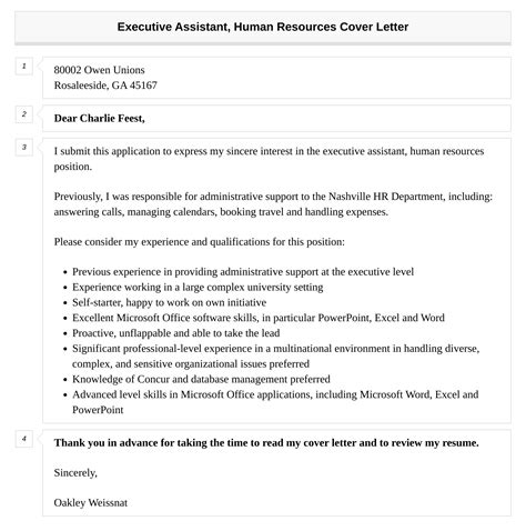 Executive Assistant Human Resources Cover Letter Velvet Jobs