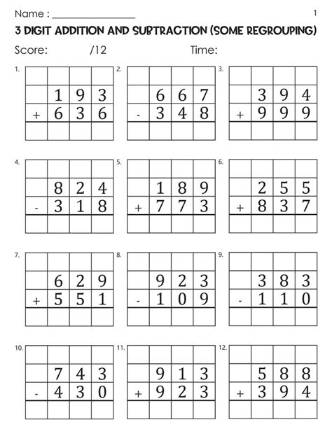 Three Digit Mixed Addition And Subtraction Some Regrouping With Grid Worksheets Etsy Canada En