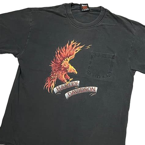 Vintage Harley Davidson Flaming Eagle Pocket Tee Lar Gem