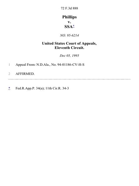Phillips V Ssa 72 F3d 888 11th Cir 1995 Pdf