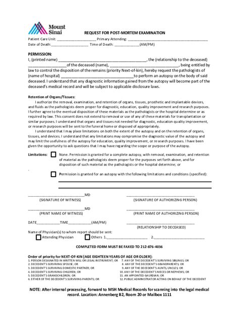 Fillable Online Request For Post Mortem Examination Permission Fax Email Print Pdffiller