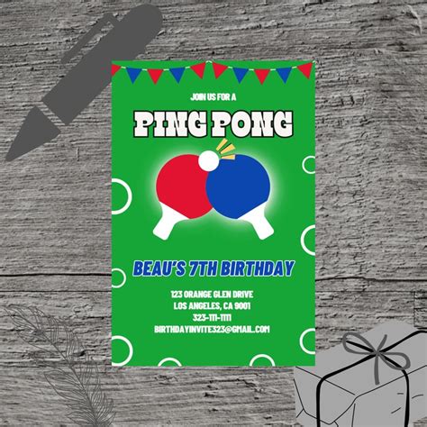 Ping Pong For Beau Theme Birthday Party Invitation Template Table