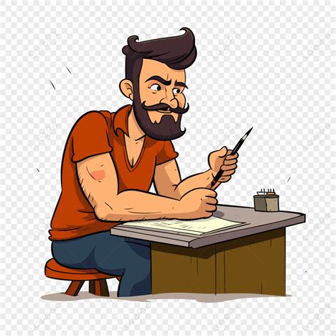 作家剪貼畫卡通人物用留著鬍子的筆做筆記 向量卡通片圖片素材 Eps圖片尺寸4267 × 4267px 高清圖案380559244
