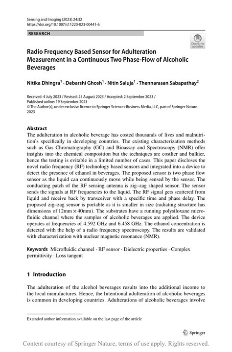 Radio Frequency Based Sensor For Adulteration Measurement In A Continuous Two Phase Flow Of