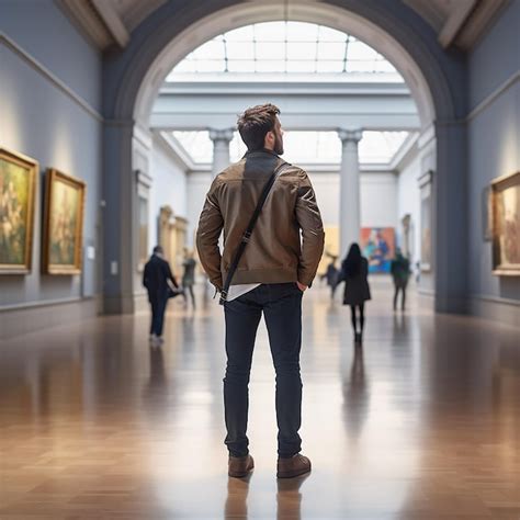 Hombre Mirando Arte En Museo Foto Premium