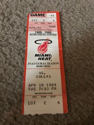 Miami Heat Ticket Stub 1988 89 Inaugural Season Vs Dallas Mavericks 4