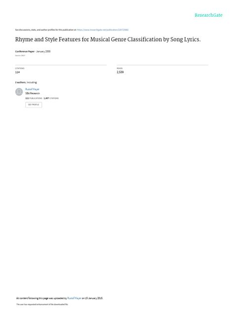 Rhyme And Style Features For Musical Genre Classif Pdf Part Of