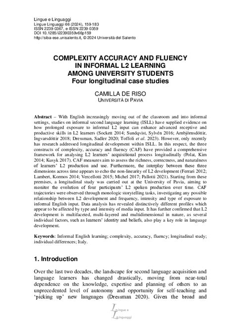 Complexity Accuracy And Fluency In Informal L2 Learning Among
