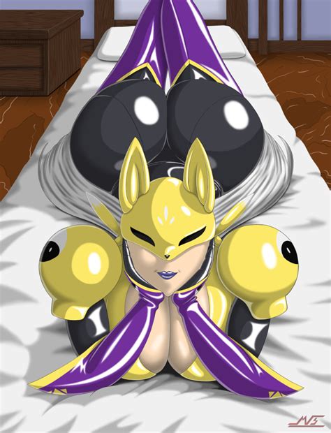 Sakuyamon Digimon Highres 1girl Animal Ears Armor Ass Bed Black