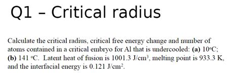 Q1 Critical Radius Calculate The Critical Radius Critical