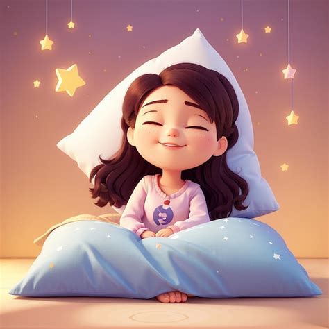 Premium Photo Cute Sleepy Girl Holding Pillow Cartoon Vector Icon