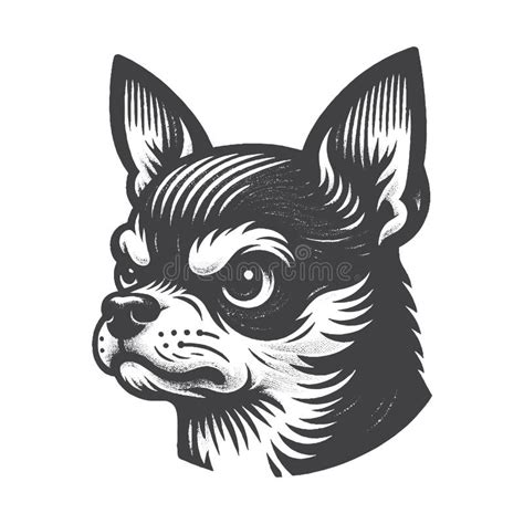 Vintage Chihuahua Side Head Angry Face Engraving Illustration Stock