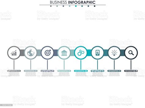 비즈니스 데이터 차트입니다 그래프 8 단계 전략 옵션 부품 또는 프로세스 다이어그램의 추상 요소 프레 젠 테이 션에 대 한 벡터 비즈니스 템플릿입니다 Infographic