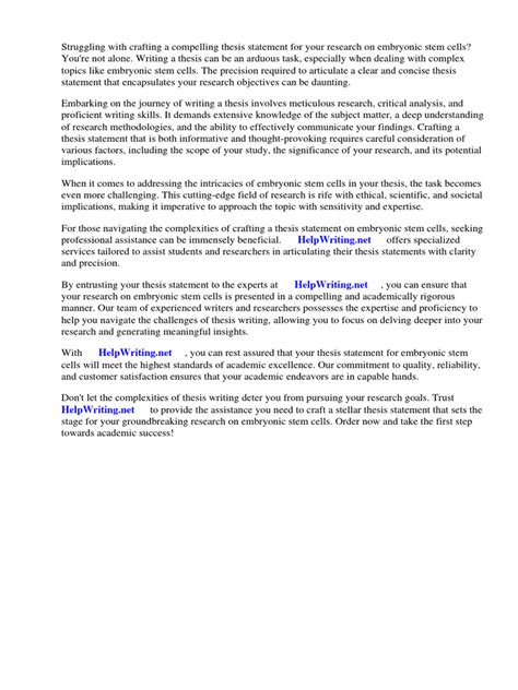 Thesis Statement For Embryonic Stem Cells Pdf Stem Cell Cell Potency