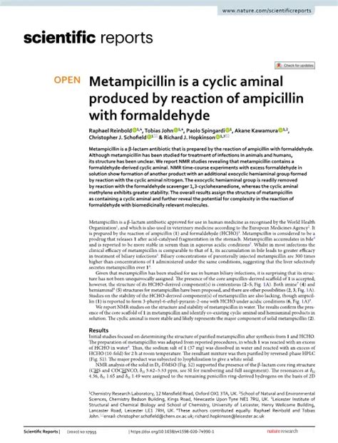 Metampicillin Is A Cyclic Aminal Produced By Reaction Of Ampicillin