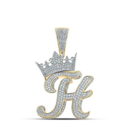 The Diamond Deal 10kt Two Tone Gold Mens Round Diamond Crown H Letter