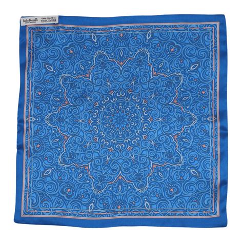Double Sided Silk Pocket Square Refined Geometric Micropattern On Blue