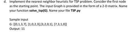 solved d implement the nearest neighbor heuristic for tsp