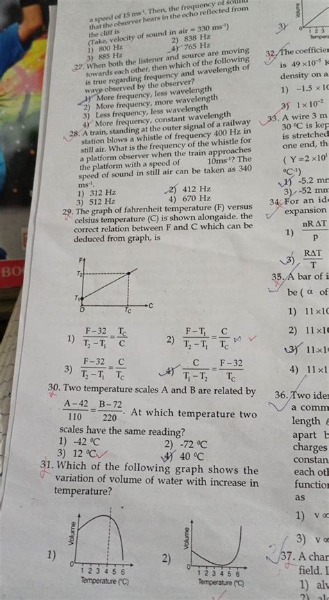 which of the following graph shows the variation of volume of water with