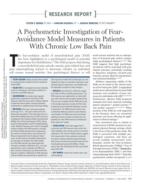 Pdf A Psychometric Investigation Of Fear Avoidance Model Measures In Patients With Chronic Low