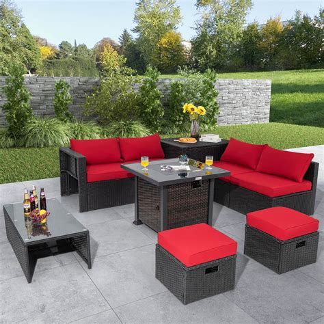 Costway 9 Pcs Patio Furniture Set With 32 Fire Pit Table 50000 Btu