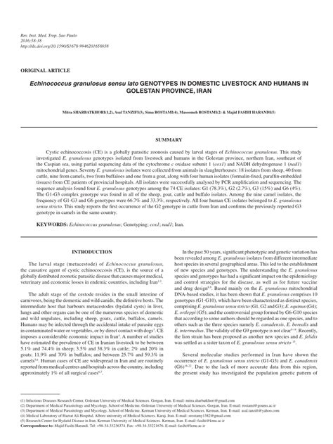 Pdf Echinococcus Granulosus Sensu Lato Genotypes In Domestic