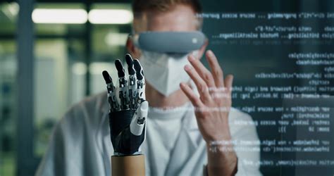 Engineer In Lab Testing Prosthetic Hand With Stock Footage Sbv