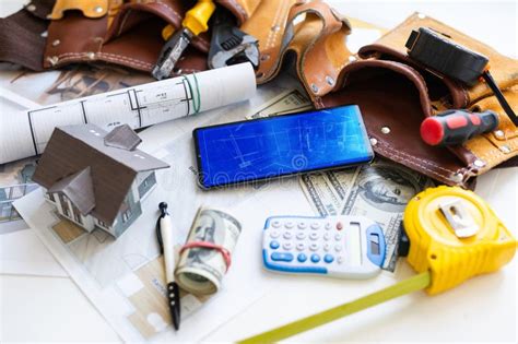 Calculation For House Construction Construction Drawings Stock Image