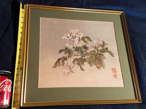 Original Art Peonies Water Color On Silk Chinese Chop Signatures 19 X