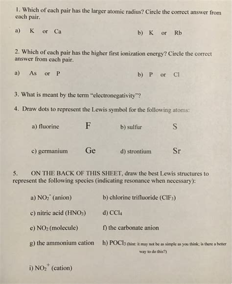 solved 1 which of each pair has the larger atomic radius