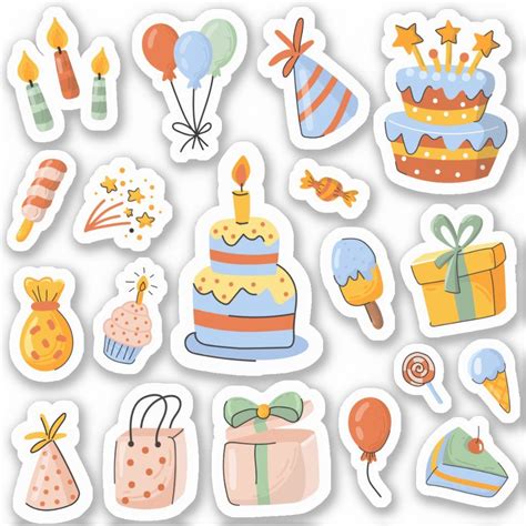 Happy Birthday Cute Stickers Set Zazzle Happy Birthday Printable