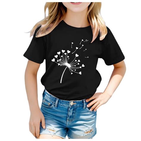Gerichy Girls Graphic Print Dandelion Flower Print Tees Girl Round Neck