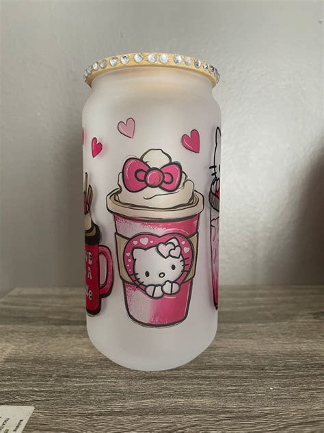 Hello Kitty Latte Frosted Glass Cup Etsy