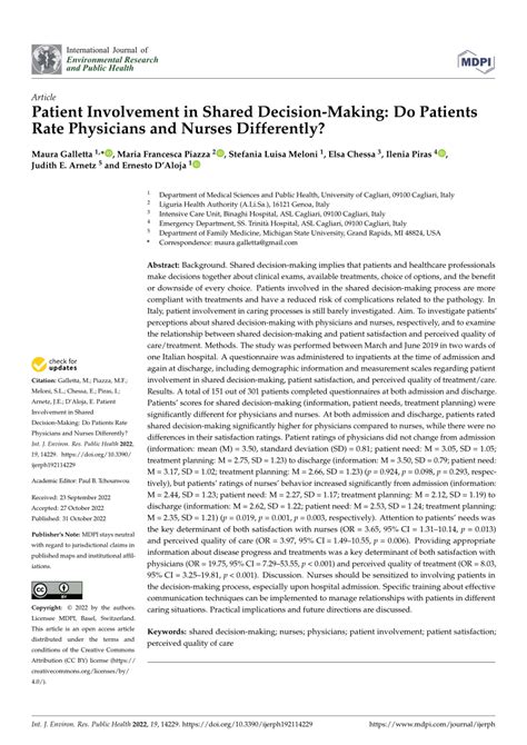 Pdf Patient Involvement In Shared Decision Making Do Patients Rate Physicians And Nurses