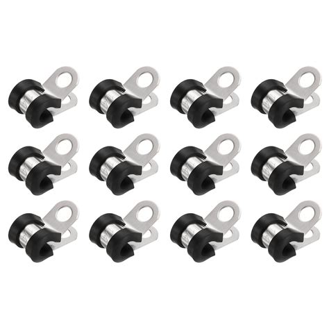 Uxcell 12pcs Stainless Steel Cable Clamps 1 4 Inch Rubber Cushioned