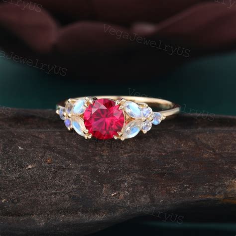 Vintage Ruby Engagement Ring Women Yellow Gold Ruby Engagement Ring