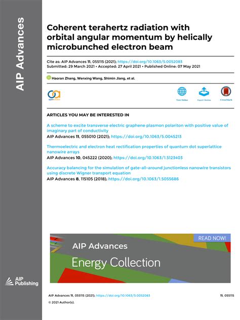 Pdf Coherent Terahertz Radiation With Orbital Angular Momentum By