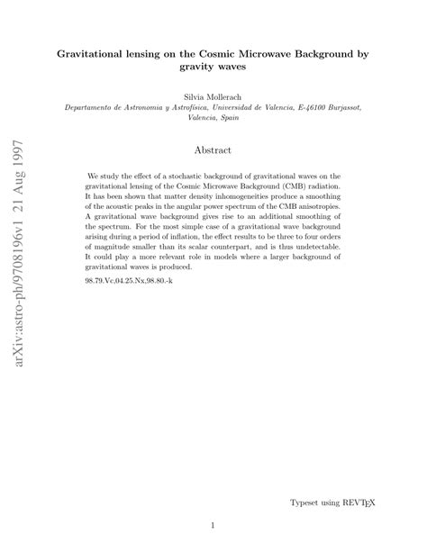 Pdf Gravitational Lensing On The Cosmic Microwave Background By Gravity Waves