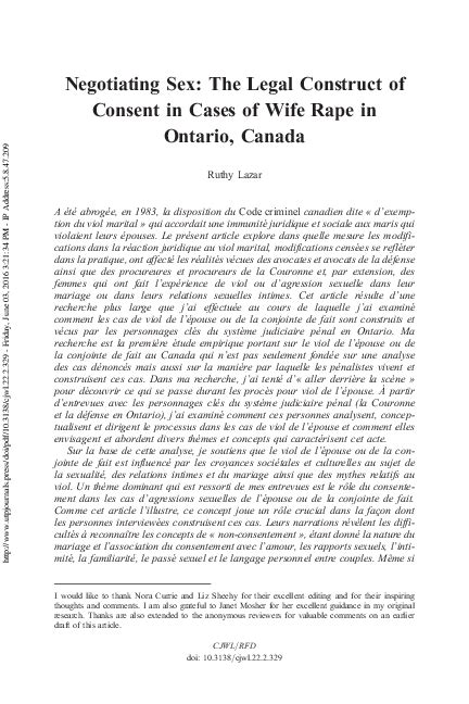 Pdf Negotiating Sex The Legal Construct Of Consent In Cases Of Wife