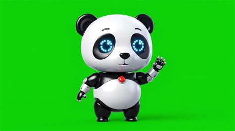 Cute Robot Panda With Led Eyes Standing On Green Screen 73433203 Stock Video At Vecteezy