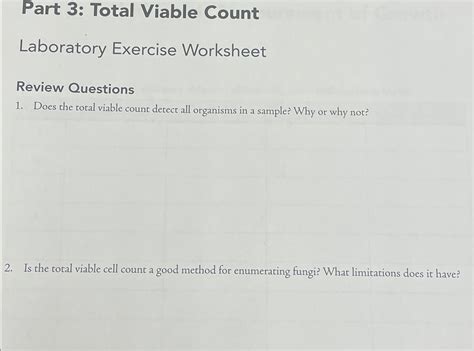 Solved Part 3 Total Viable Countlaboratory Exercise