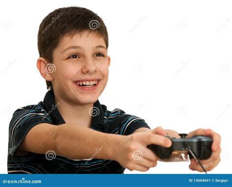 Happy Boy Playing A Computer Game With Joystick Stock Image Image Of