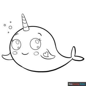 Cute Narwhal Coloring Page Easy Drawing Guides