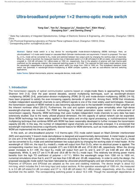 Pdf Ultra Broadband Polymer 12 Thermo Optic Mode Switch