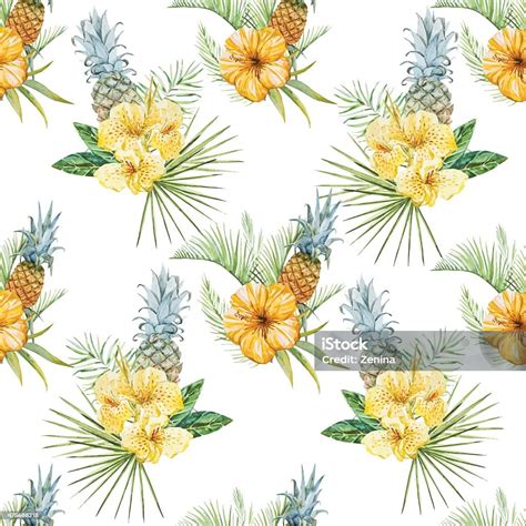 Watercolor Tropical Flral Pattern Stock Illustration Download Image