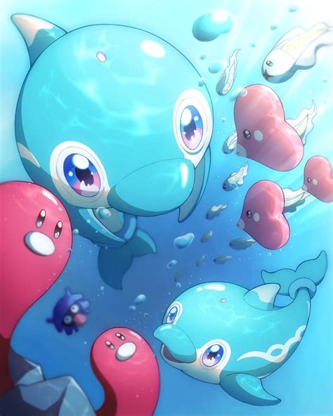 Luvdisc Shellder Tynamo Finizen And Wugtrio Pokemon Drawn By